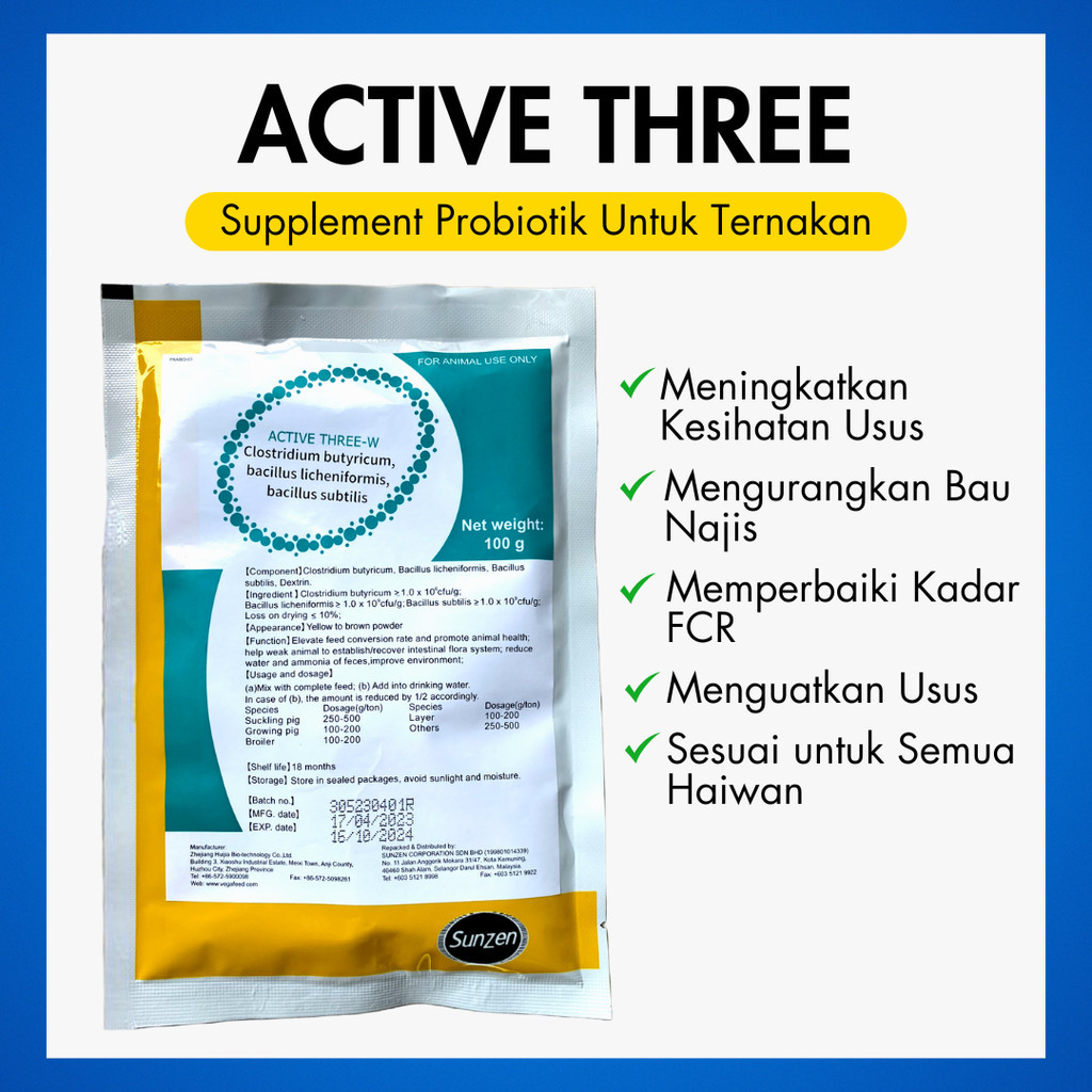 [100g] [Active Three] Supplement Probiotik Untuk Ternakan|Kurangkan Bau ...