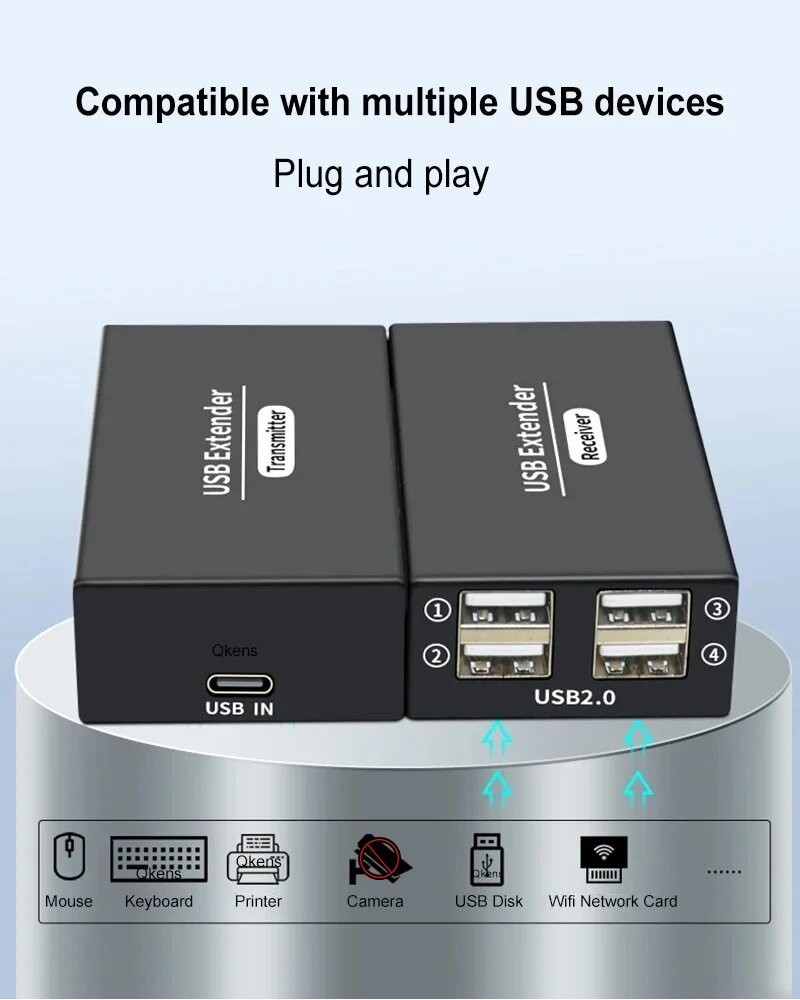 120M USB2.0 Extender Over RJ45 Ethernet Cat6 Cable 4 Port USB 2.0 ...