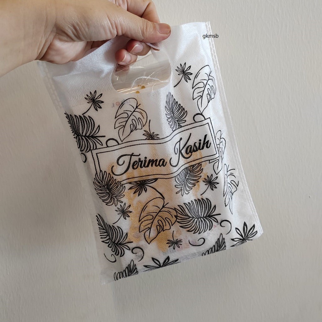 100pcs Beg Kain Beg Goodies Non-Woven Bag Corak Daun Monstera Beg ...