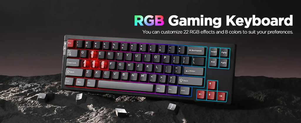 YUNZII RT68 Black rapid trigger mechanical gaming keyboard, Hall effect magnetic switch, 68 keys ...