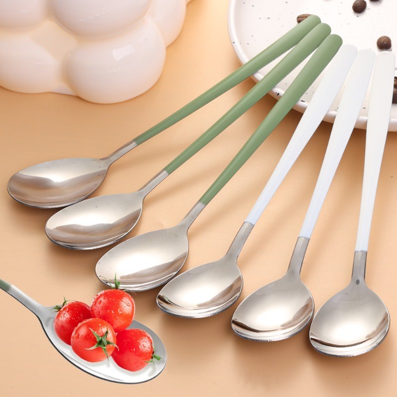 3Pcs Stainless Steel Silver Spoon - Long Handle Spoon - Head Soup Spoon ...