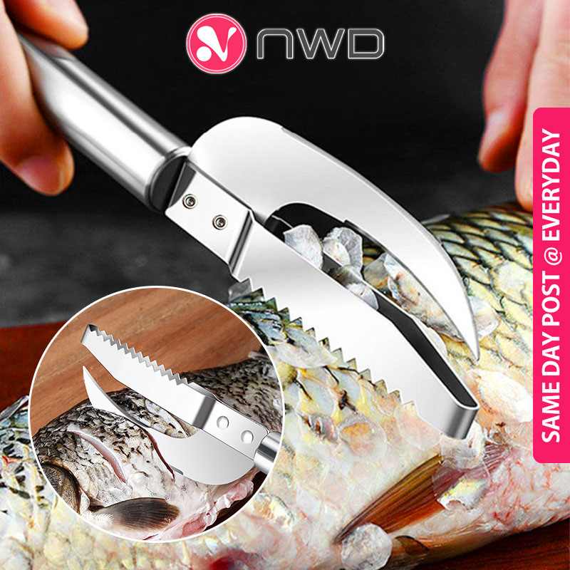𝟯 𝗜𝗡 𝟭 》 Fish Scale Remover Scraper Stainless Steel Seafood Peeler ...