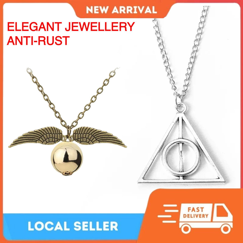 (ANTI-RUST) H P0tter Deathly Hallow Necklace Triangle Pendant Golden ...