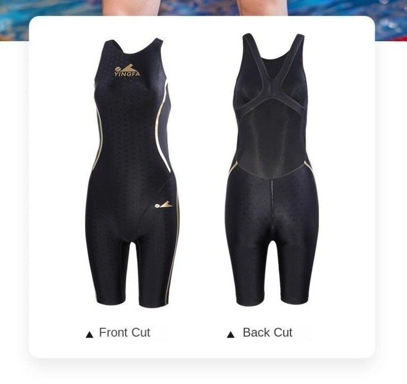 Black Sharkskin One Piece Swimsuit Knee-Length Racing Swimsuit Female Swimming Outfit YINGFA ...