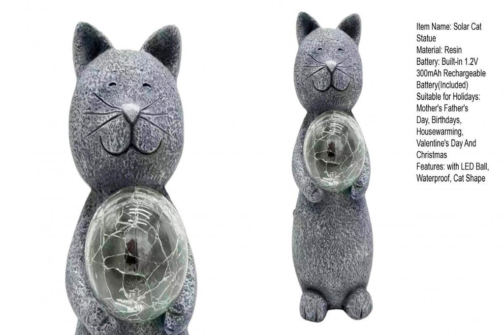 Solar Sitting Cat Decor Solar Garden Cat Statue Adorable Solar Cat ...