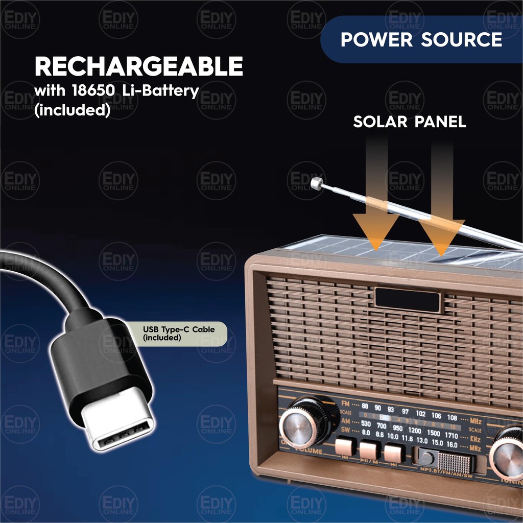 Classic Solar Portable Rechargeable Radio FM Speaker Wireless Bluetooth ...