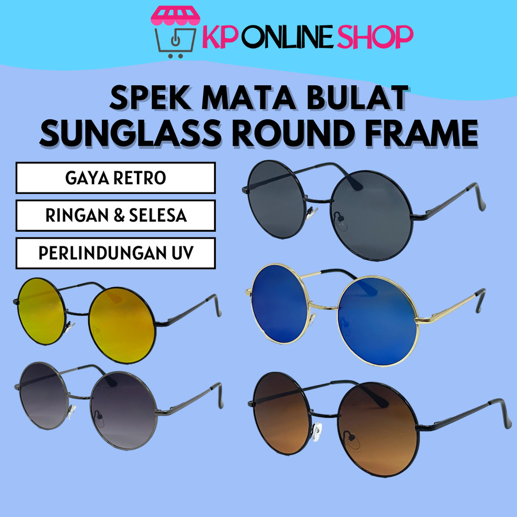 CERMIN MATA BULAT HITAM RETRO SUNGLASSES MEN SPEK MATA BULAT METAL ...