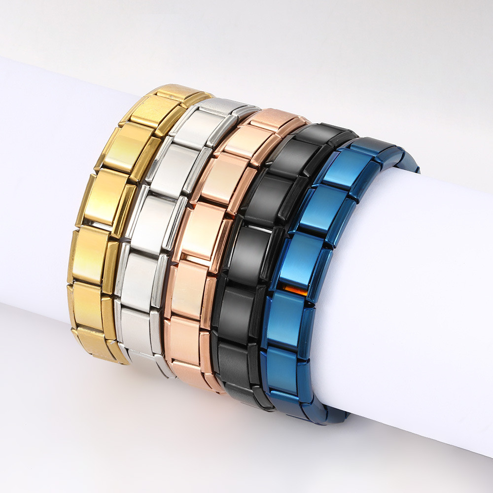 Italian Module Bracelet, Square Elastic Splicing Titanium Steel Strap ...
