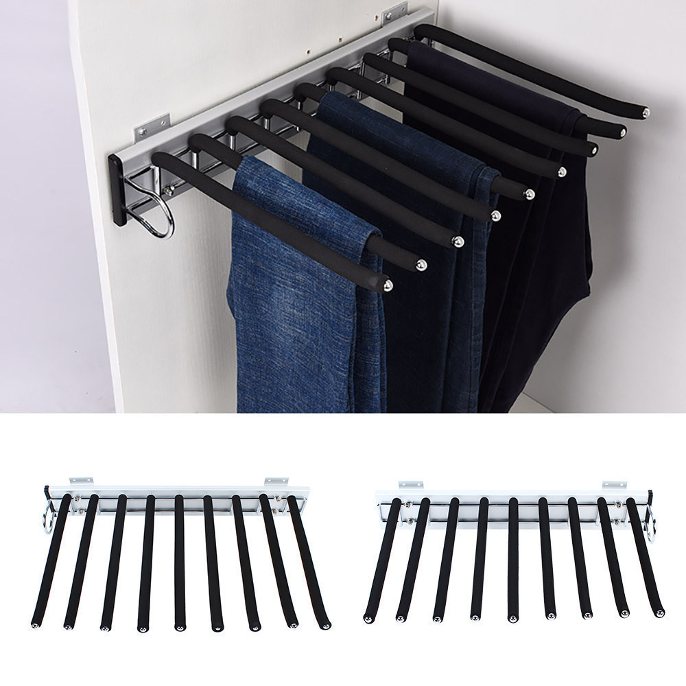 Household Pull Out Wardrobe Trouser Rack 9 Scarf Holder Hanger Rail ...