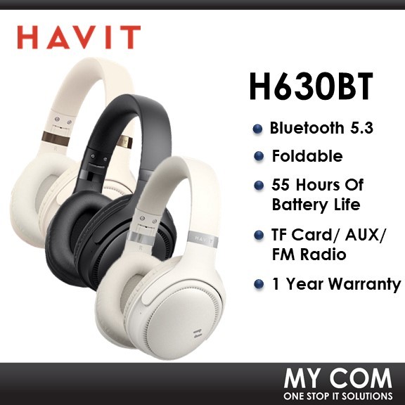 Havit H630BT Wireless Bluetooth 5.3 Over Ear Foldable Headphone With And TF Card Plug/ AUX ...