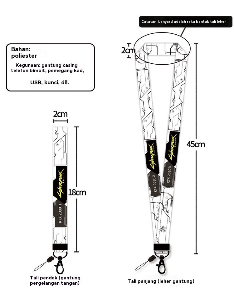 Telefon bimbit lanyard ins Style Cyberpunk Trendy Personalized tali ...