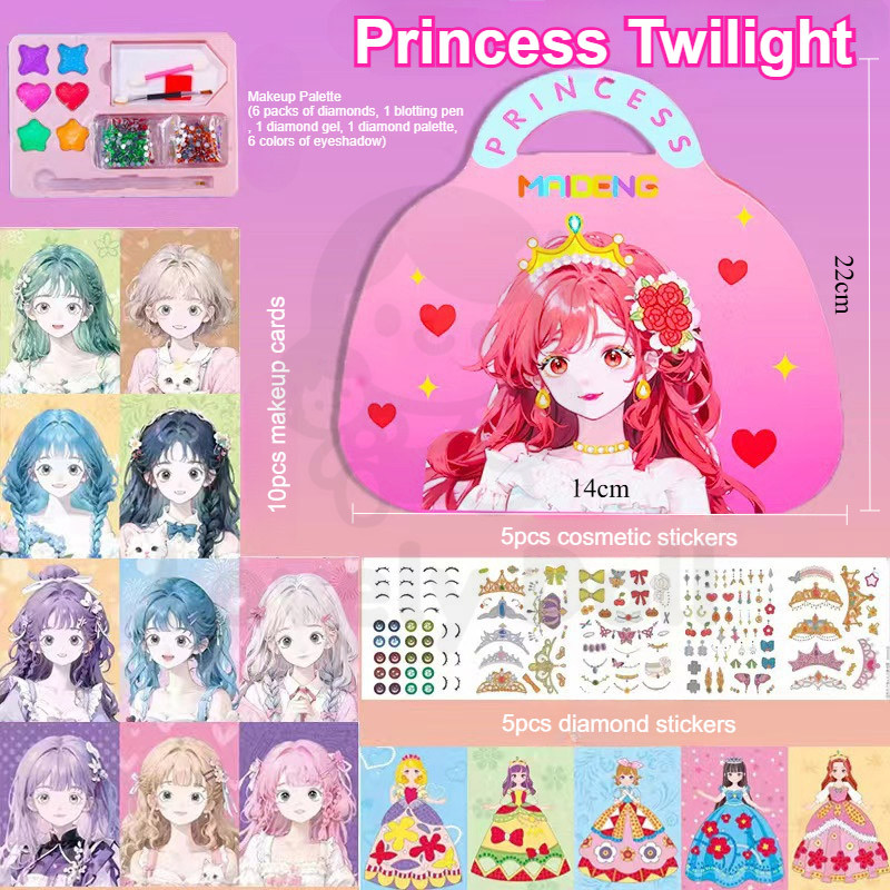 3 in 1 Princess Makeup Kit Set DIY Paper Art Craft Dress Up Sticker Toy ...