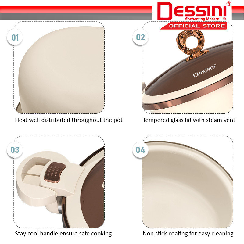 DESSINI ITALY 26CM Pressure Cooker Casserole Induction Non Stick Die ...
