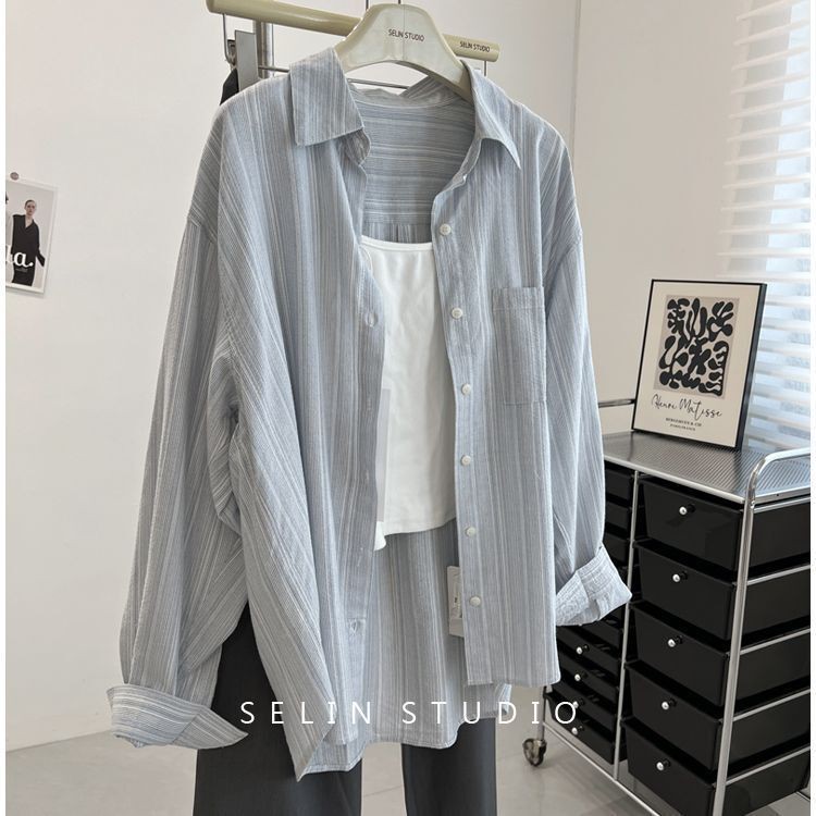 Ready-made stock men's cotton and linen striped shirt jacket sunscreen ...