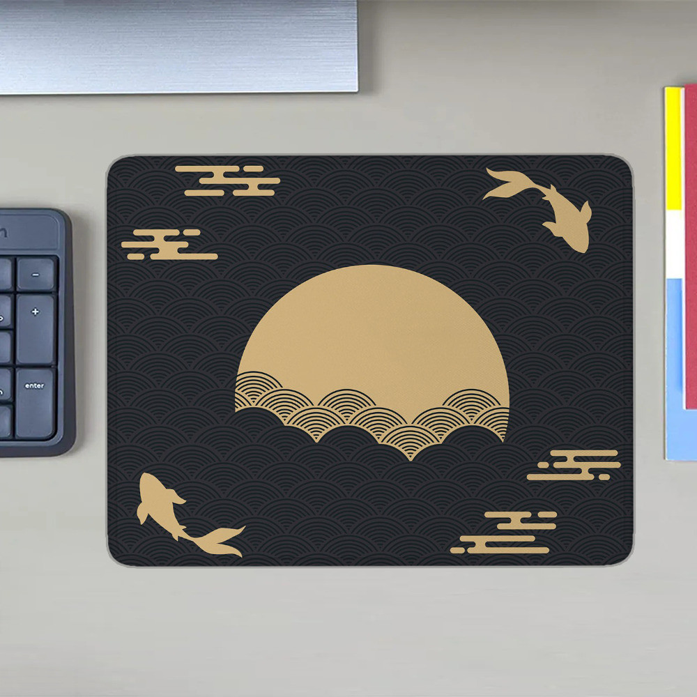 Japanese Desk Mat Black & Gold Mousepad Koi Fish Sun Cloud Japan Art ...
