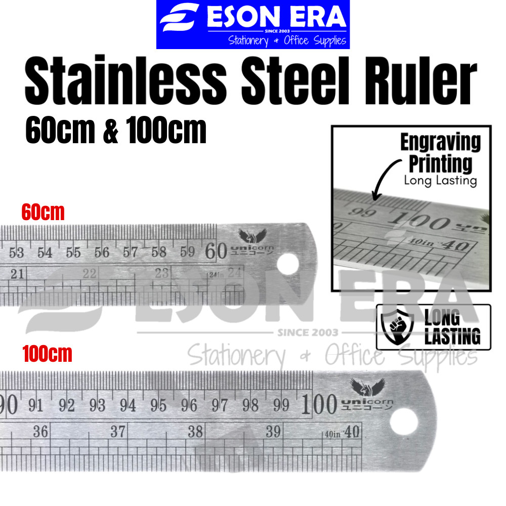 Unicorn Stainless Steel Ruler 60cm 24inch & 100cm 40inch Metal Ruler / Pembaris Besi | Shopee ...