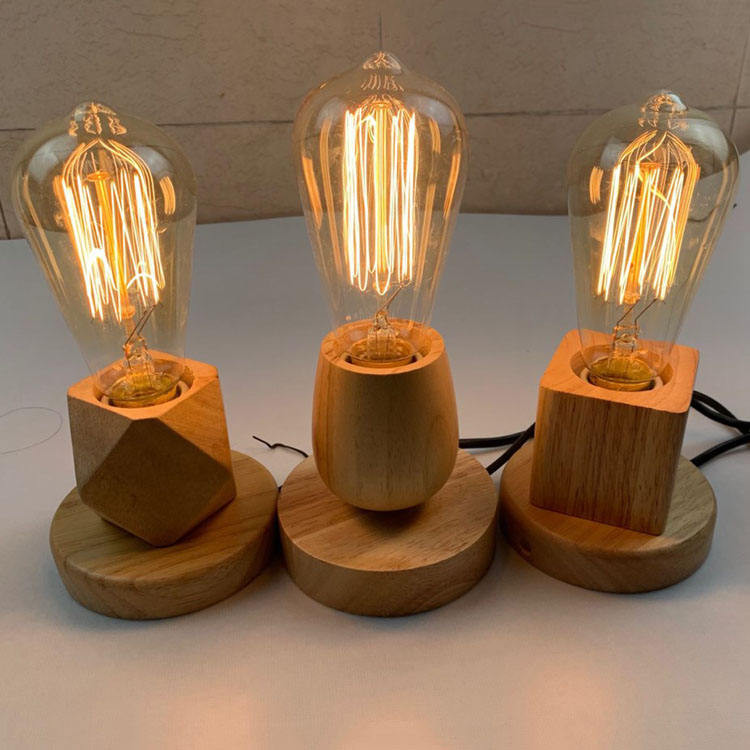 American Country Retro Wooden Lamp Holder Wooden Table Lamp Edison Bulb ...