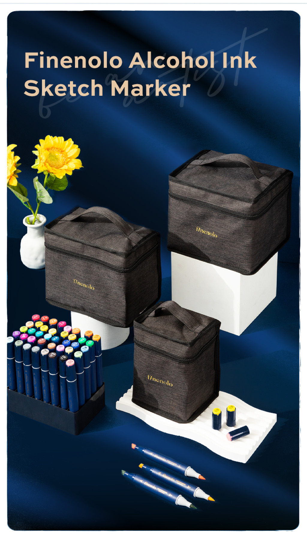 Deli Finenolo Professional Art Alcohol Marker Twin Tip Brush & Chisel ...