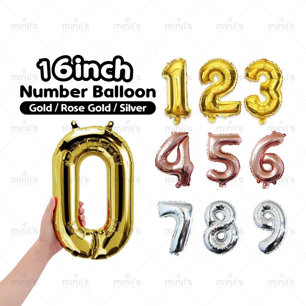 Miniis 16 inch Number 0-9 Balloon Foil Balloons Gold / Silver / Rose ...