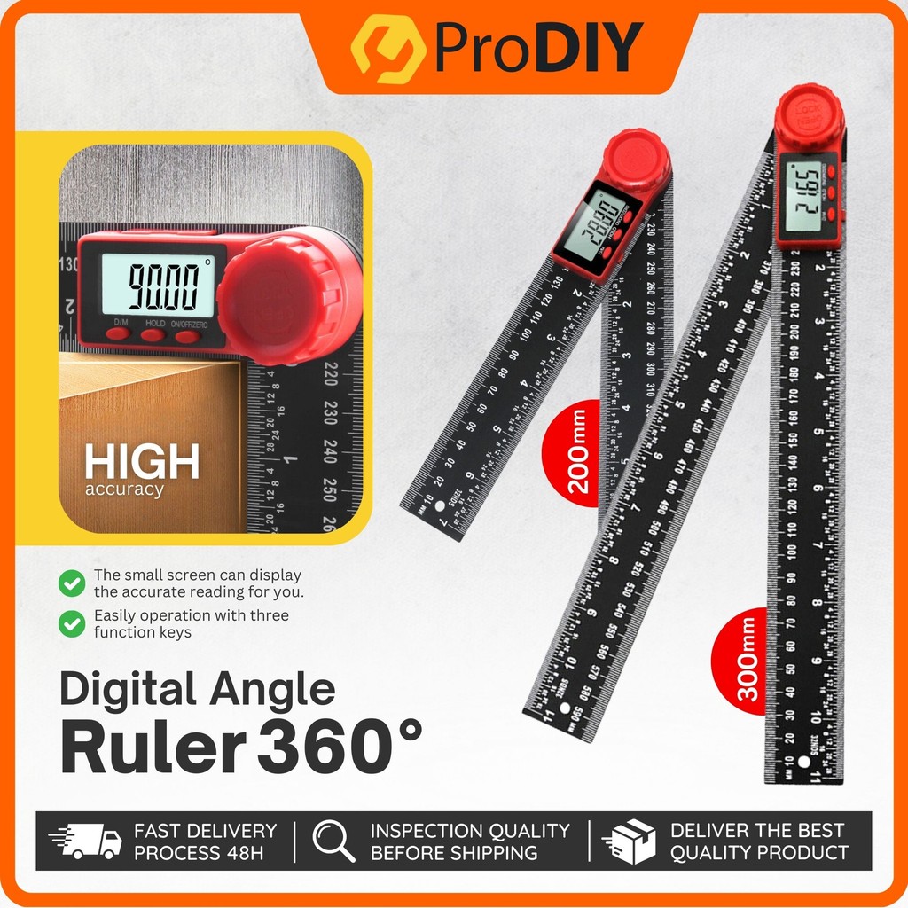 2-IN-1 Digital Angle Ruler 360° Goniometer 200mm 300mm Plastic ...
