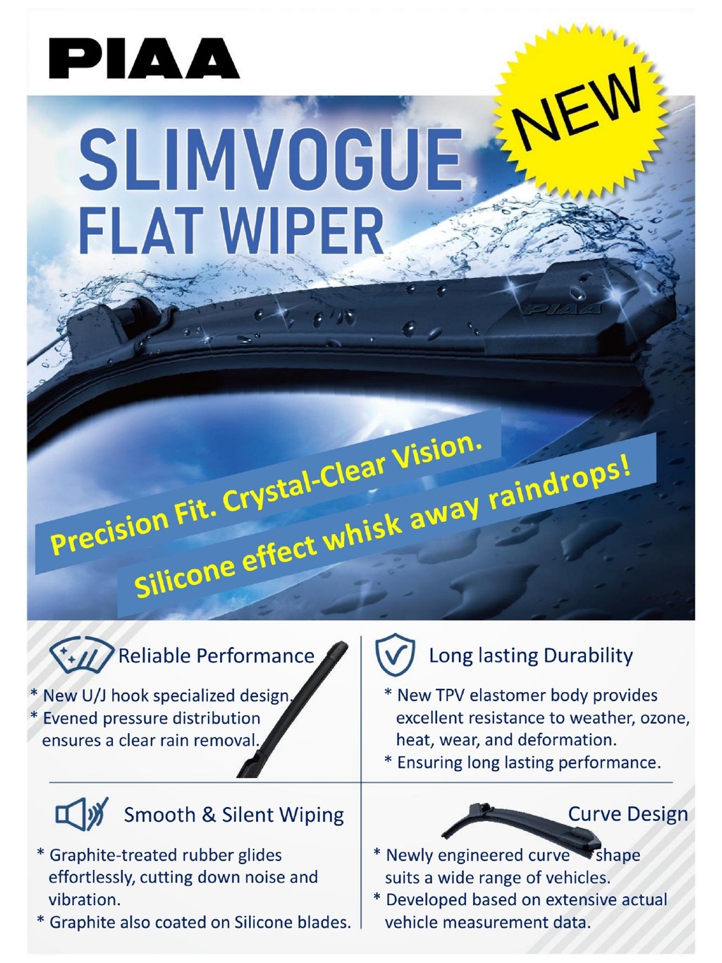 PIAA Slim Vogue Silicone Flat Wiper (Size 12" ~ 30") | Shopee Malaysia