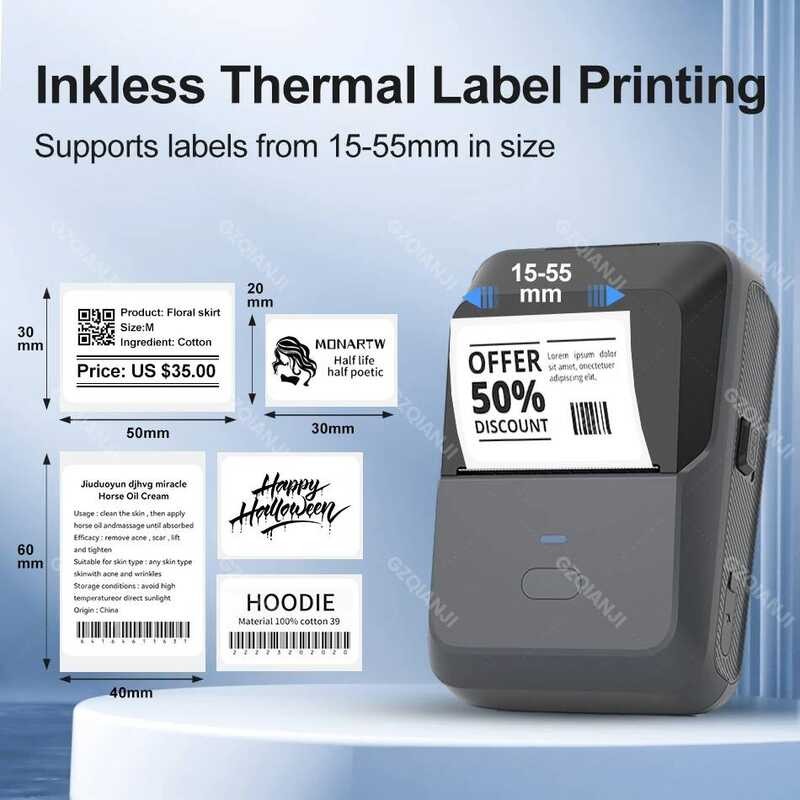 Thermal Label Printer Portable Handheld Labels Maker Bluetooth Barcode ...