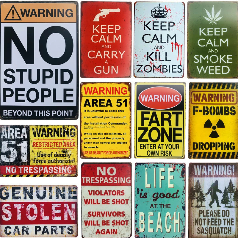 Vintage Warning Area 51 Metal Tin Signs Beware of Zombies Fart Zone ...