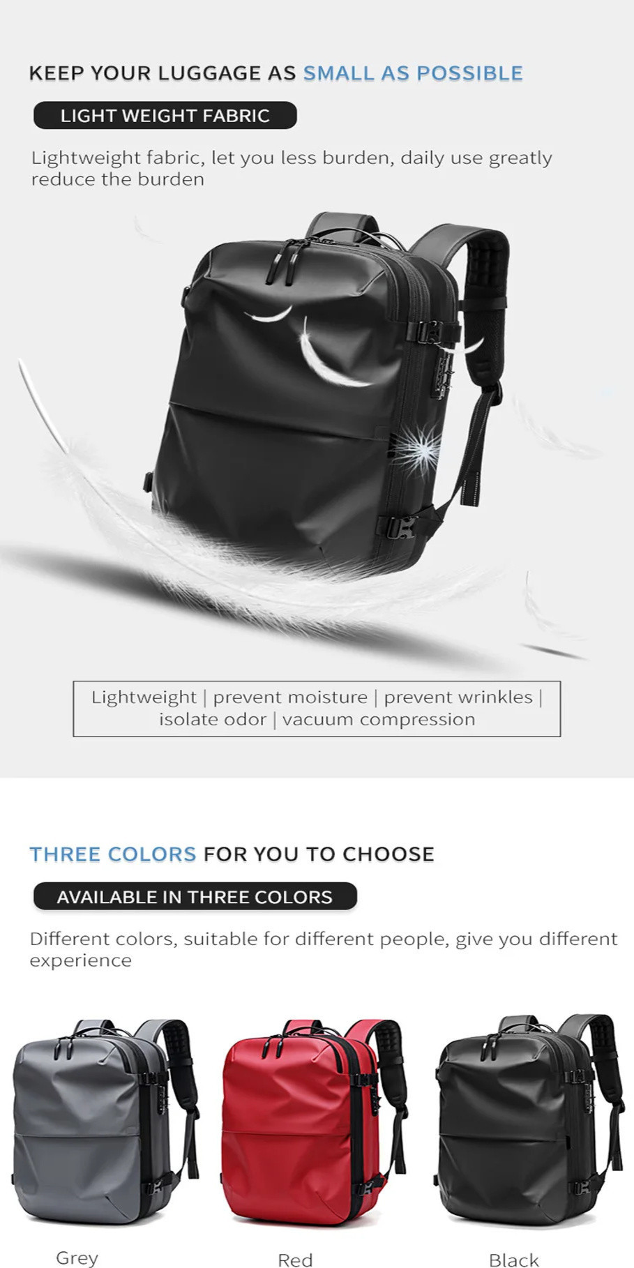 Airback Vacuum Compression Backpack with Vacuum Pump Expandable Travel ...