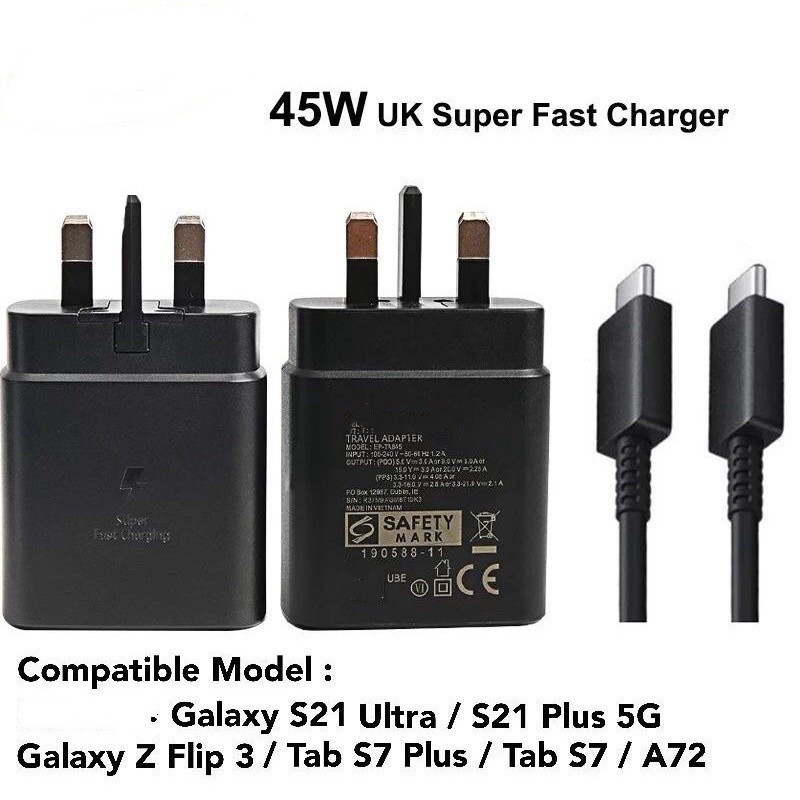 45W/25W pengecas cepat UK plug super cepat PD jenis C ke jenis C kabel ...