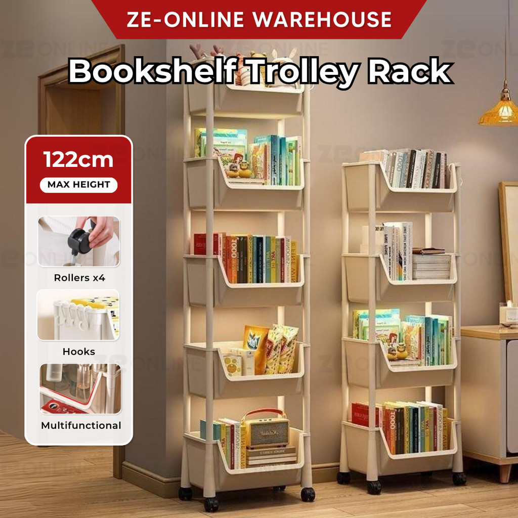 Trolley Rack Storage Rak Buku Bookshelf Small Trolley Movable Multi ...
