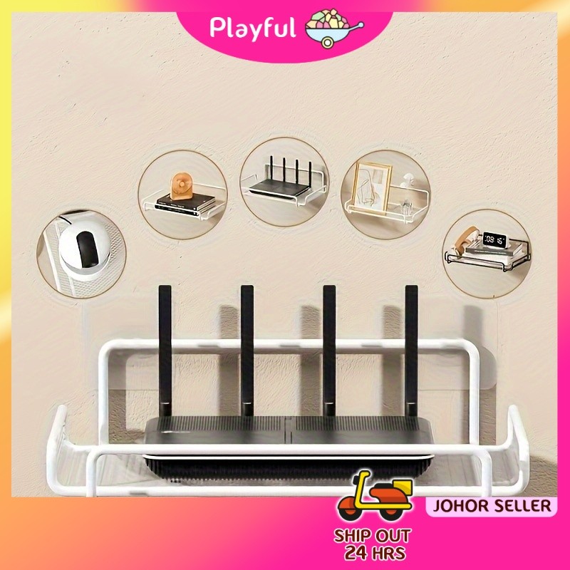 【PLAYFUL】Wall Mounted Wi-Fi Router Shelf TV Set-Top Storage Boxs ...
