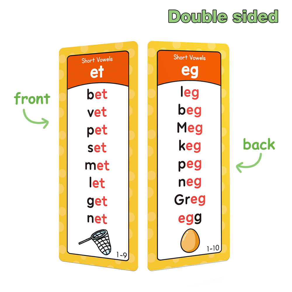 60 Cards Sight Words Phonics Flashcards Toddlers English Reading CVC ...