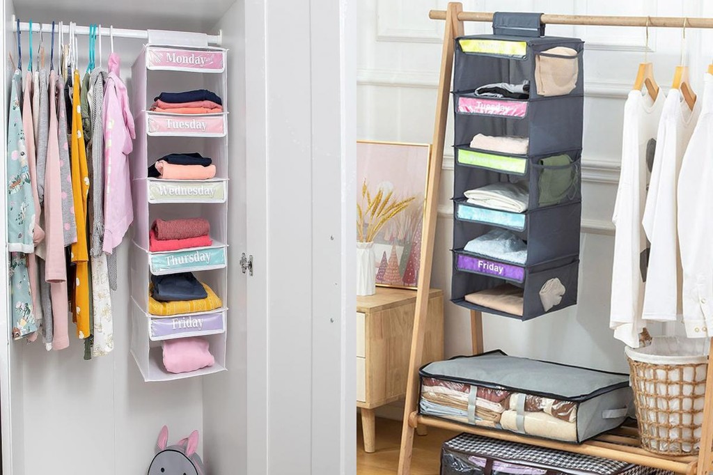 Weekly Outfit Planner Clothes Storage Bag 5-shelf Kids Hanging Closet ...
