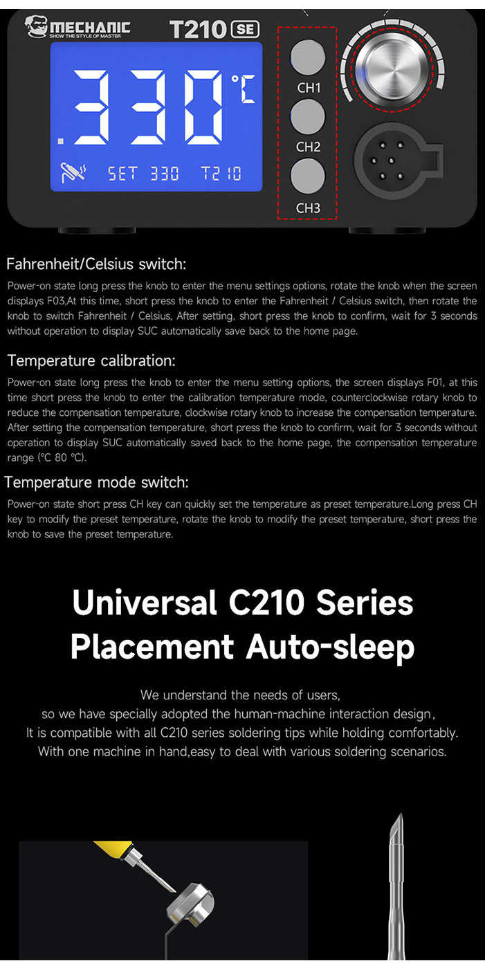 MECHANIC T210 SE Soldering Station LED Digital Adjustment Auto Sleep ...