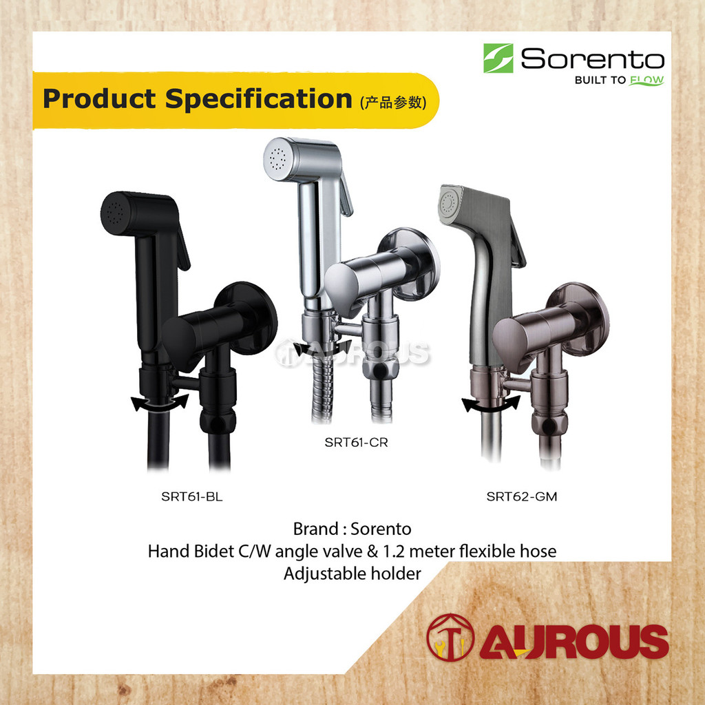 SORENTO HAND BIDET C/W ANGLE VALVE & 1.2M PVC FLEXIBLE HOSE SPRAY SET ...