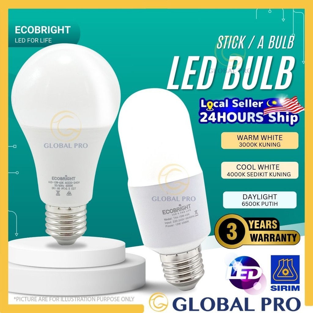 SIRIM ECOBRIGHT E27 LED Stick / A Bulb LED Light Bulbs Lampu Mentol E27 LED Bulb LED 灯泡 ...
