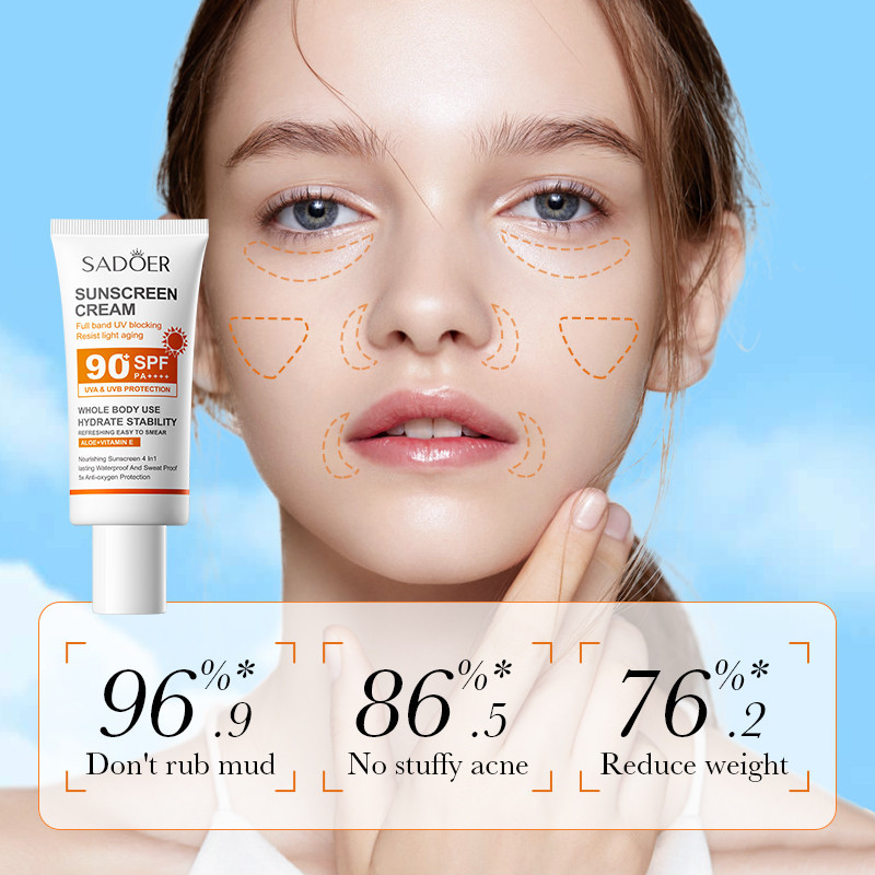 ROREC SADOER SPF90+ PA++++ Sunscreen Cream UV Blocking Resist Light Aging Improve Skin Tone Aloe ...