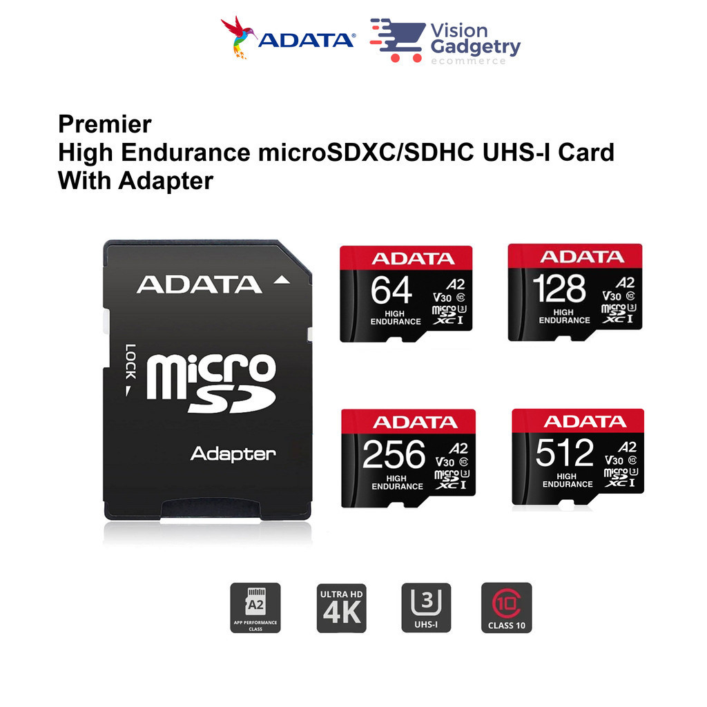 Adata High Endurance Micro SD SDXC/SDHC UHS-I Card A2 4K (64GB/128GB/256GB/512GB) | Shopee Malaysia