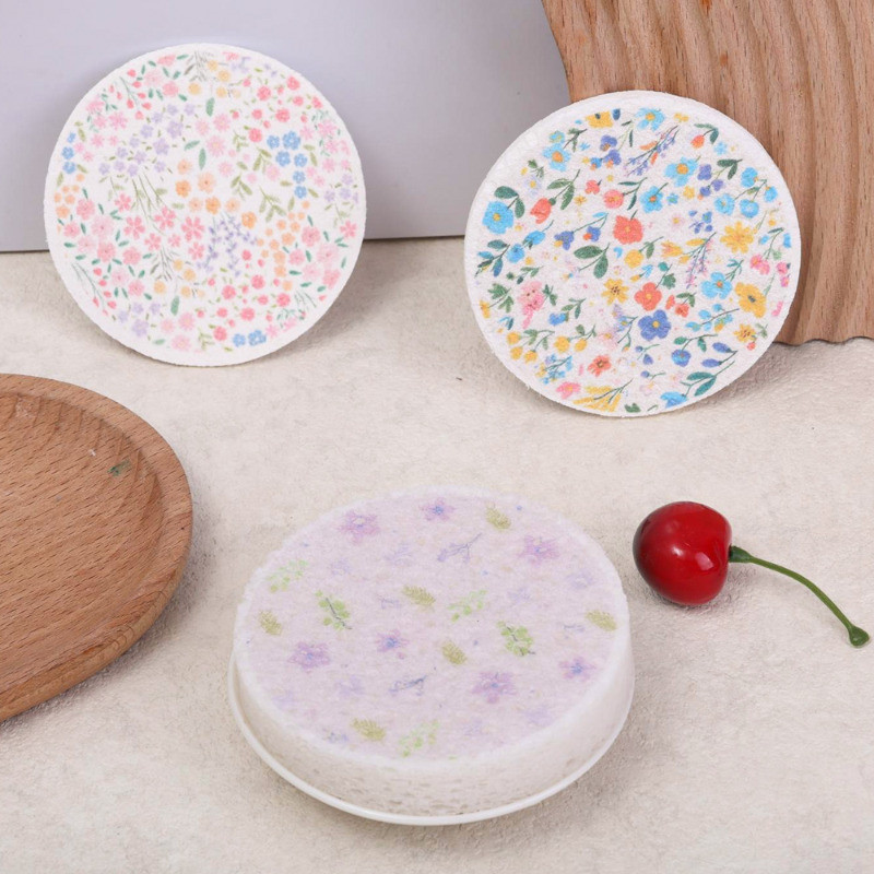 2Pcs Round Flower Wood Pulp Sponge - Dishwashing Sponge Wipe - For ...