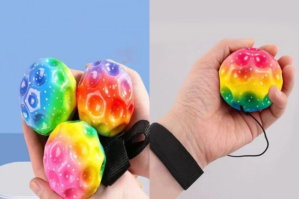 Dj Rebound Bouncy Balls Moon-shaped Bumps Ball Colorful Starry Sky Rebound Wrist Ball Toy with ...