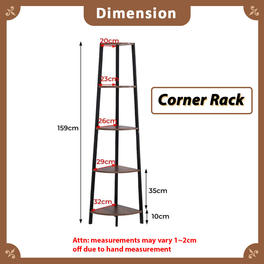 [1PC] Borong365 5 Tier Corner Book Shelf Rak Buku Kayu Book Organizer ...