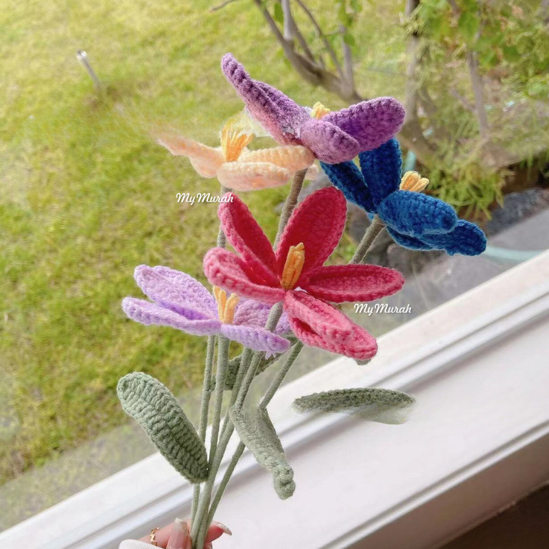 (1PC) CROCHET SULAM BLOSSOM Flower Bunga Sulam Wool Hand Knitted ...