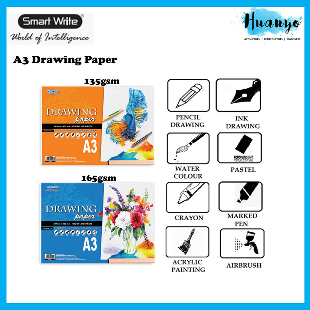 Smart Write A3 Drawing Paper White Kertas Lukisan Putih (135 / 165gsm ...