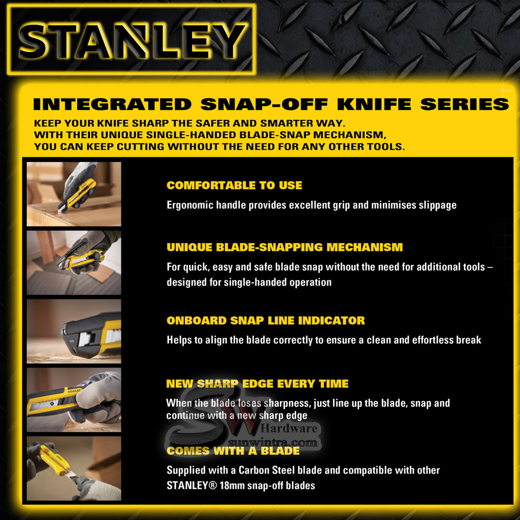 Stanley 18mm Cutter with Slide Lock and Integrated Blade Break System ...