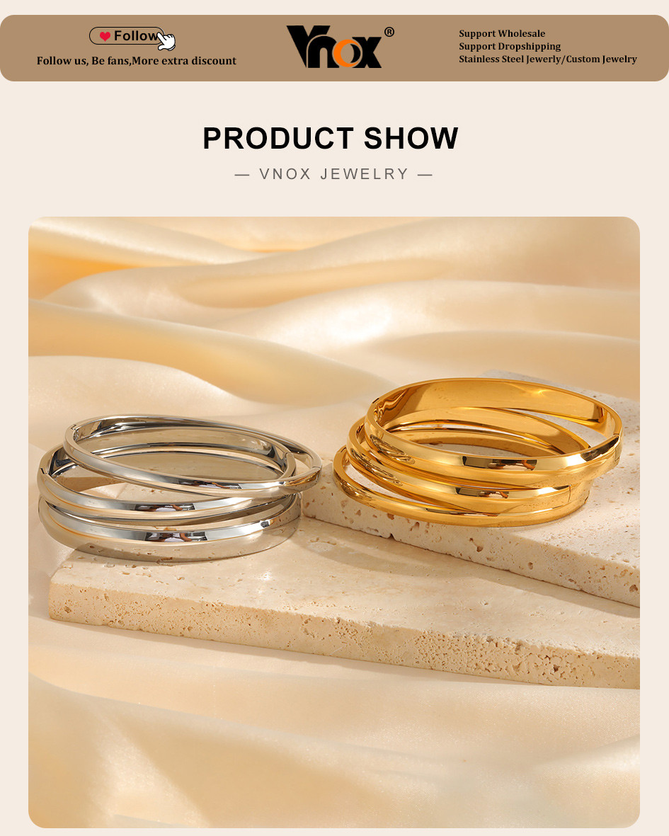 Vnox 18K Gold Bangle for Women Girl,Stainless Steel Simple Stacked Bracelet,Not Fading Jewelry ...