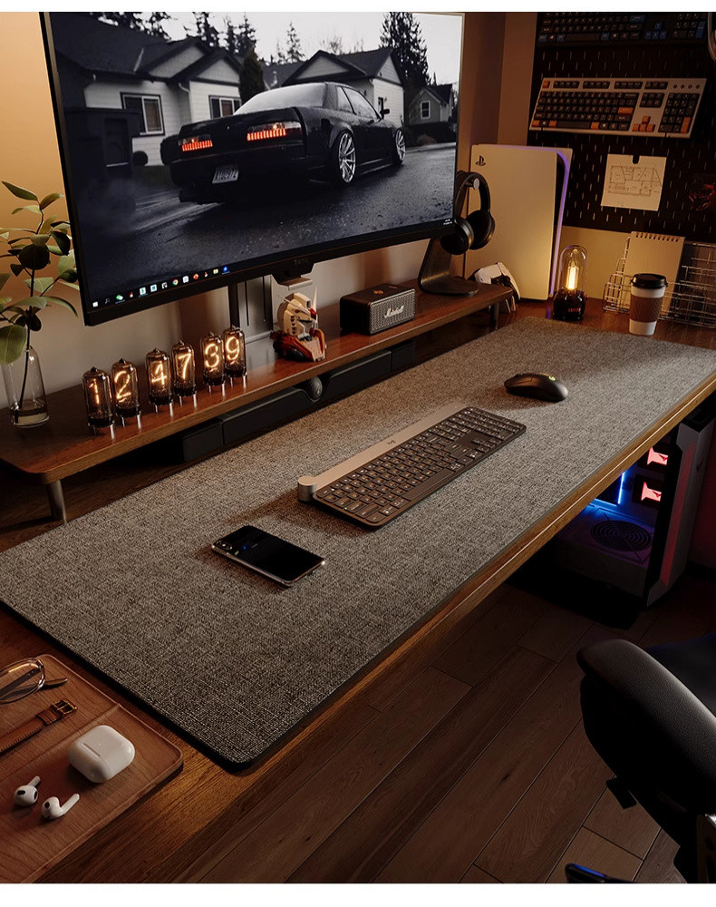 [Fast Shipping] Desk Pad Computer Desk Pad Cotton Linen Texture Leather ...
