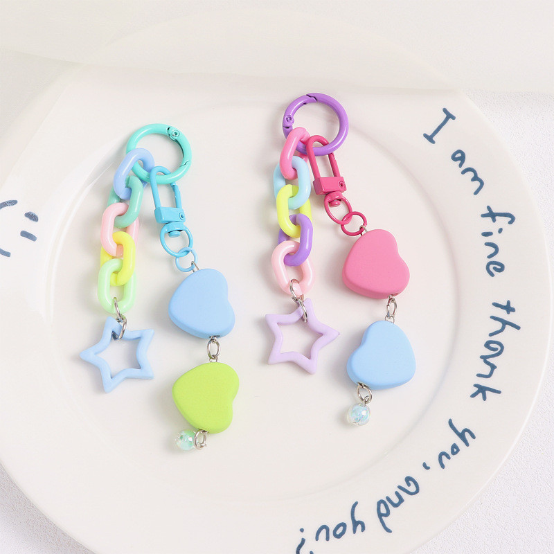 Colored Dopamine Star Heart Mixed Color Acrylic Chain Keychain Bag ...