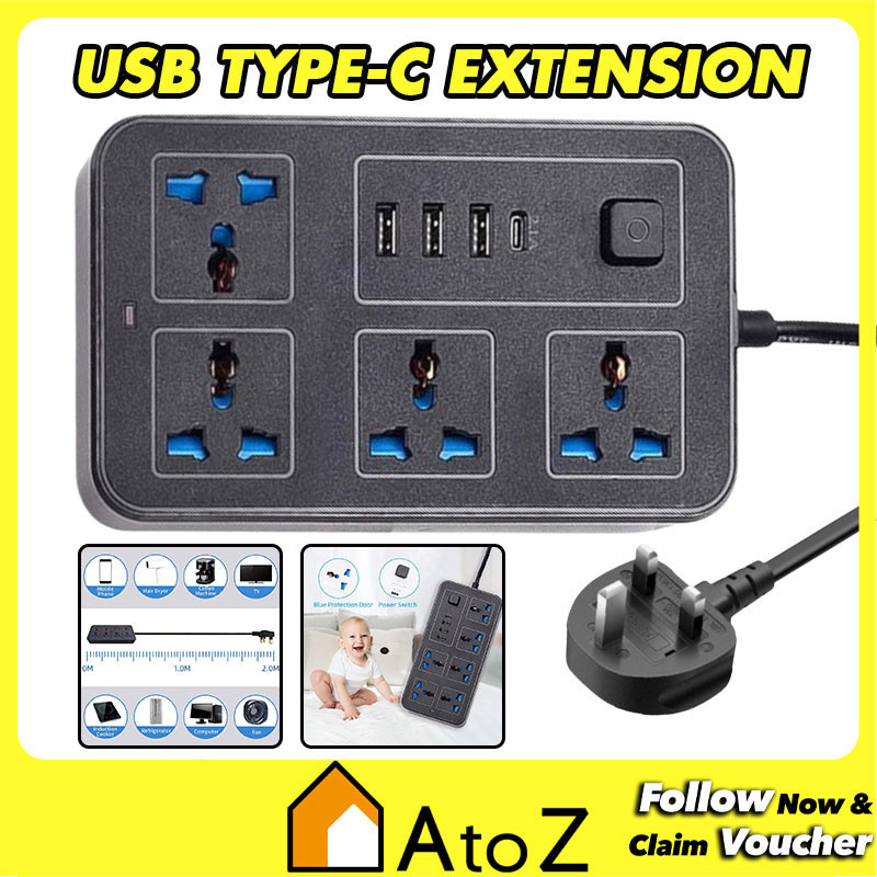 USB TYPE-C Wayer Extension Plug Power Socket Extension Plug With USB ...