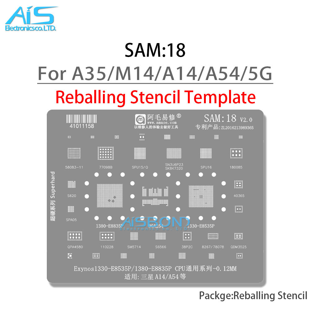 SAM18 BGA Stencil Reballing For Samsung A35 M14 5G A14 A54 CPU RAM ...