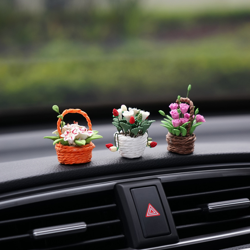 Mini Flower Basket Car Ornament Dashboard Decorative Accessories Dolls ...